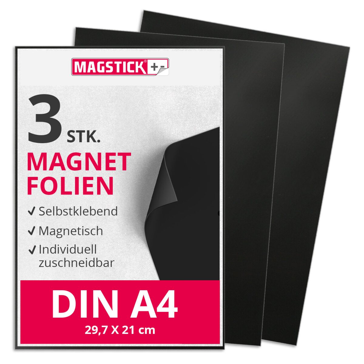 3er Set Magnet-Folie 0,75 mm stark in DIN A4 I selbstklebend, roh-bra ...